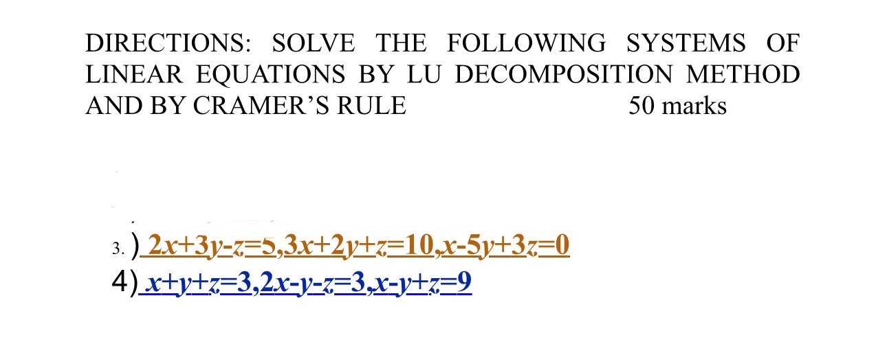 Solved DIRECTIONS: SOLVE THE FOLLOWING SYSTEMS OF LINEAR | Chegg.com