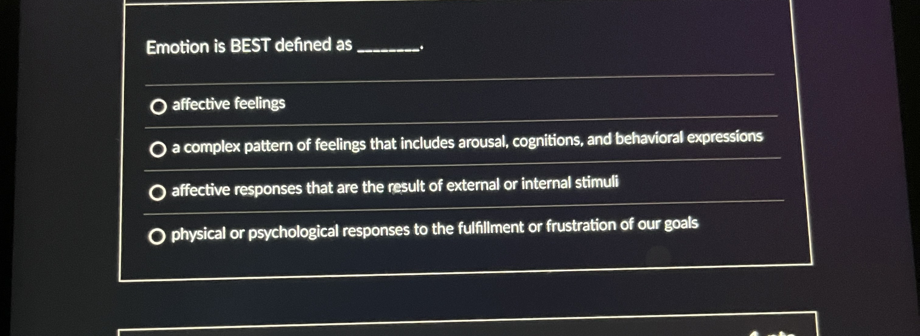 Solved Emotion is BEST defined as q, -affective feelingsa | Chegg.com