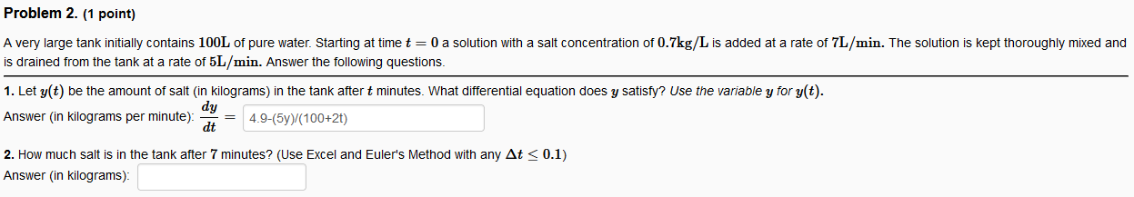 Solved Problem 2. (1 ﻿point)A very large tank initially | Chegg.com