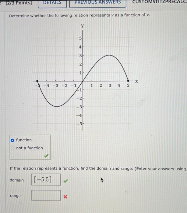 Solved Determine whether the following relation represents y | Chegg.com