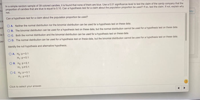 Solved In a simple random sample of 39 colored candies, it | Chegg.com