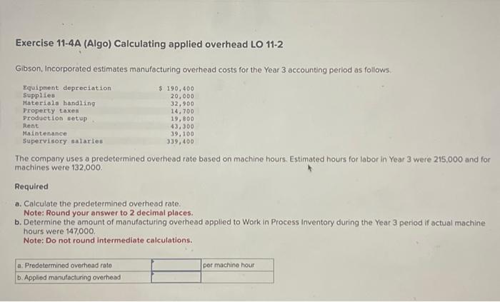 Solved Exercise 11-4A (Algo) Calculating applied overhead LO | Chegg.com