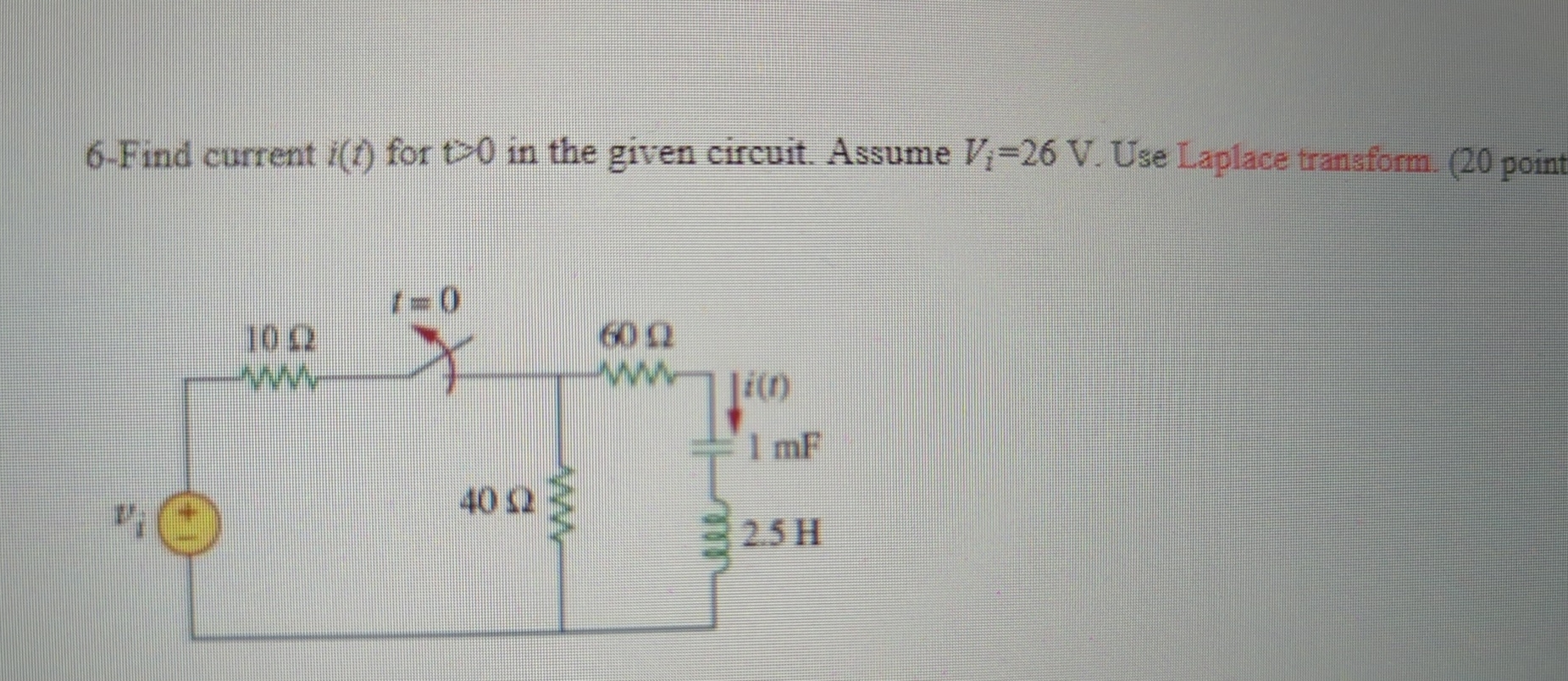 Solved 6-Find current i(t) ﻿for 00 ﻿in the given circuit. | Chegg.com