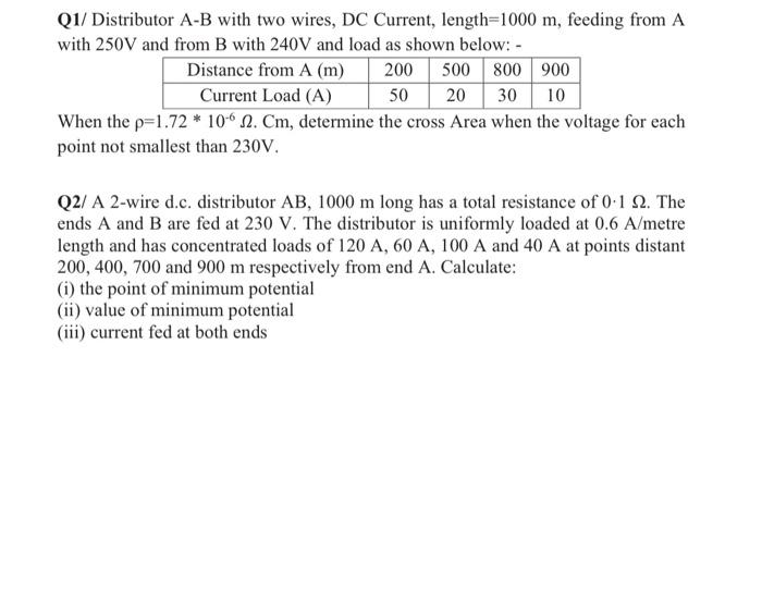 Solved Q1/ Distributor A-B with two wires, DC Current, | Chegg.com