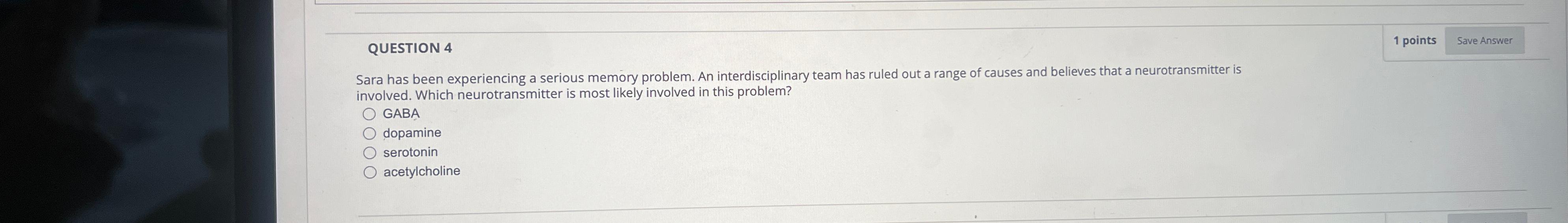 Solved QUESTION 41 ﻿points involved. Which neurotransmitter | Chegg.com