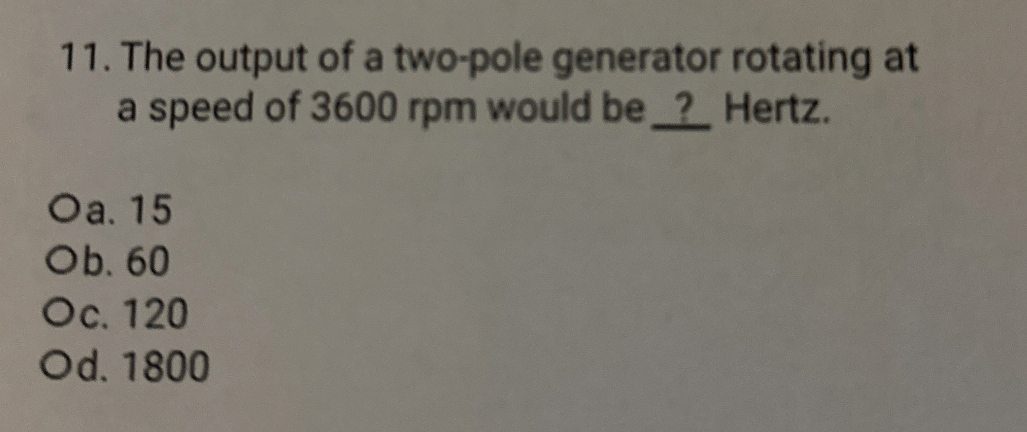 Solved The output of a two-pole generator rotating at a | Chegg.com