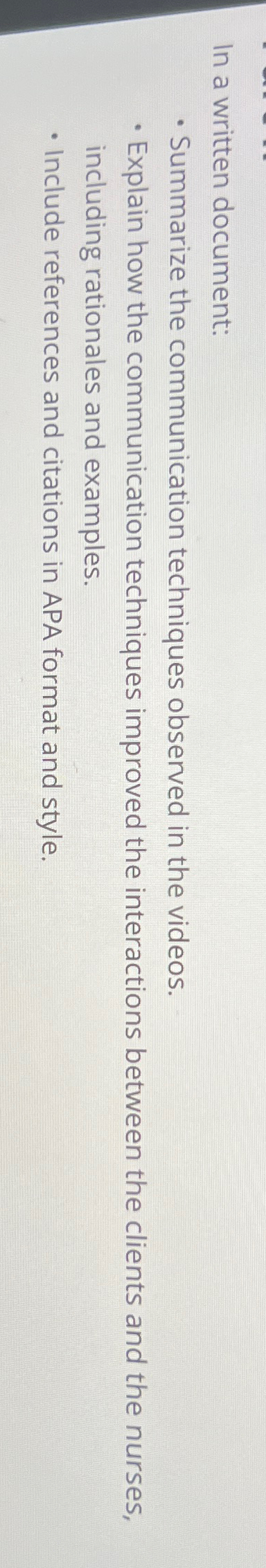 Solved In a written document:Summarize the communication | Chegg.com