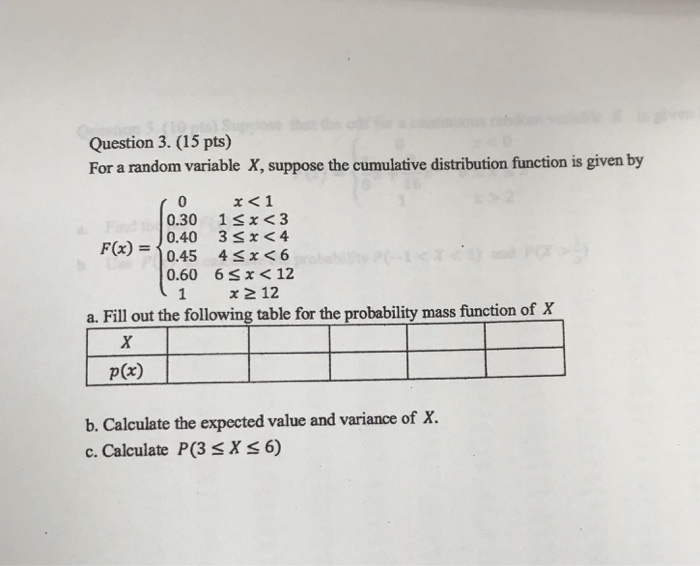 Solved Question 3. (15 pts) For a random variable X, suppose | Chegg.com