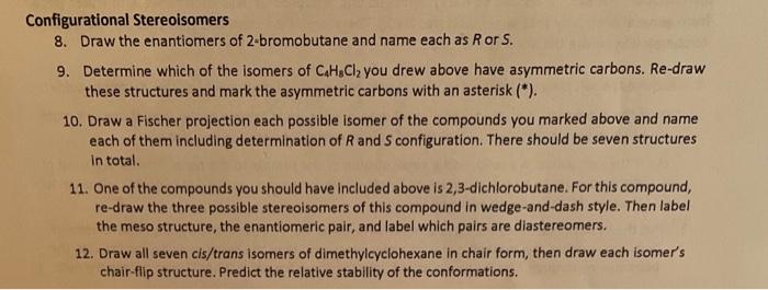 Solved Configurational Stereoisomers 8. Draw the enantiomers | Chegg.com