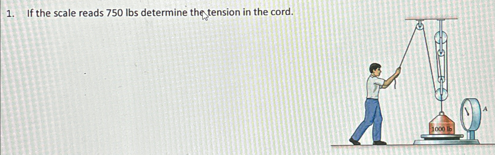 Solved If the scale reads 750lbs ﻿determine thension in the | Chegg.com
