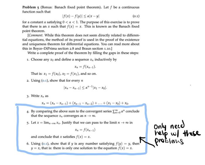 Solved Problem 5 (Bonus: Banach fixed point theorem). Let f | Chegg.com