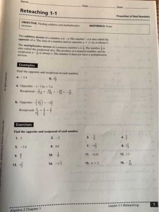 Solved Name Date Reteaching 1-1 Properties of Real Numbers | Chegg.com
