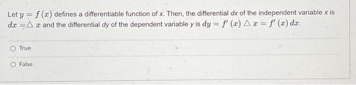 Solved Let Y Dx F X Defines A Differentiable Function Of
