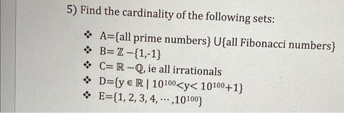 Solved 5) Find the cardinality of the following sets: * A={ | Chegg.com ...