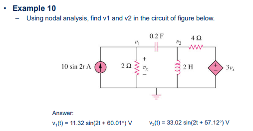 Solved Example 10Using nodal analysis, find v1 ﻿and v2 ﻿in | Chegg.com