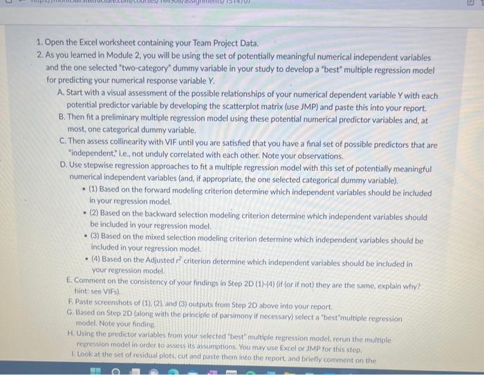 1. Open the Excel worksheet containing your Team | Chegg.com