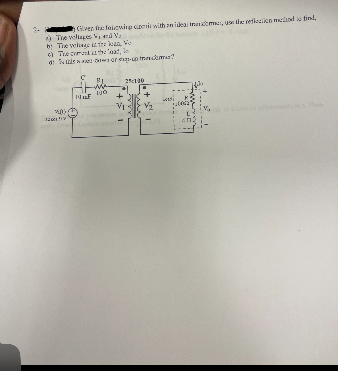 Solved 2- ﻿Given the following circuit with an ideal | Chegg.com