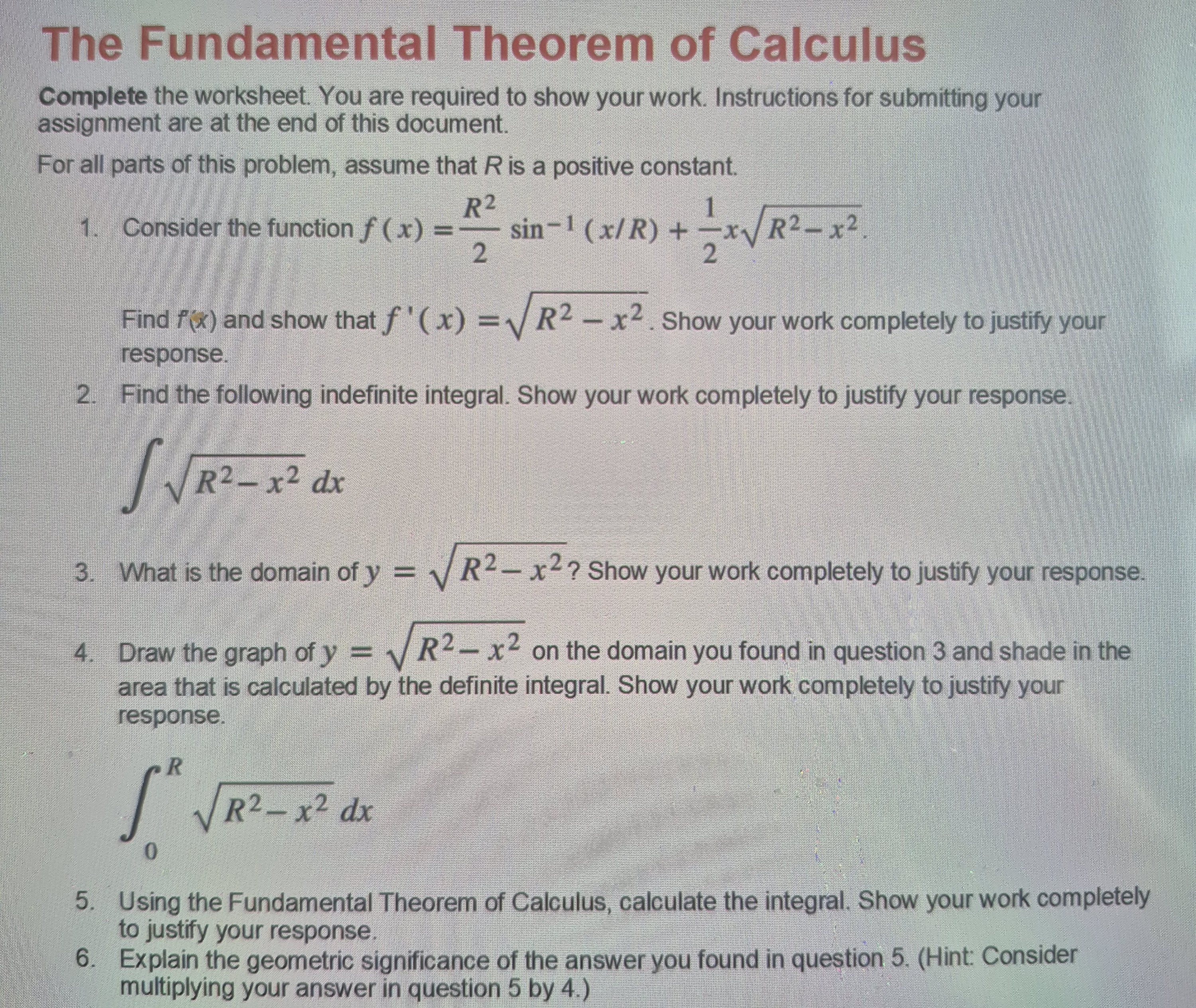 The Fundamental Theorem of ﻿CalculusComplete the | Chegg.com