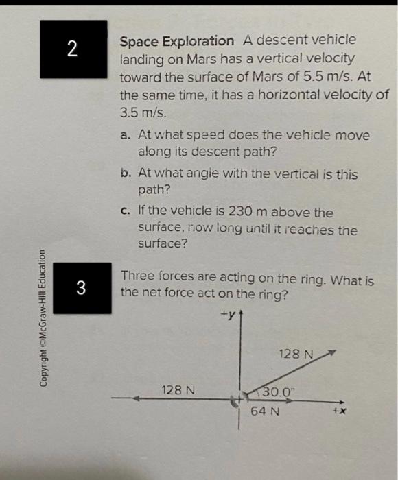 Solved 2 Space Exploration A descent vehicle landing on Mars | Chegg.com