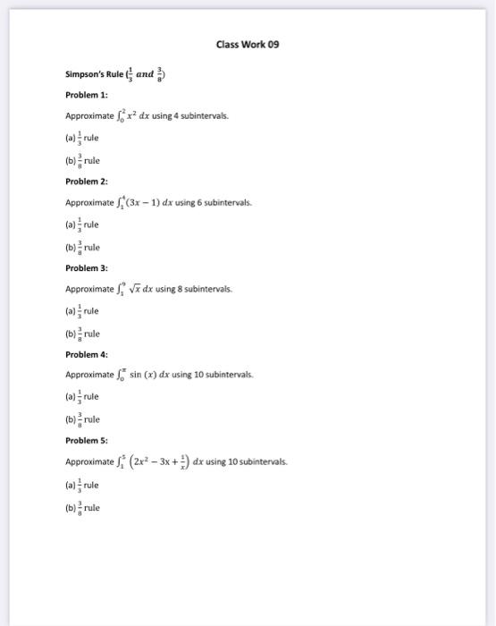 Solved Simpson's Rule (31 and 83) Problem 1: Approximate | Chegg.com