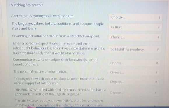 Solved Matching StatementsA term that is synonymous with | Chegg.com
