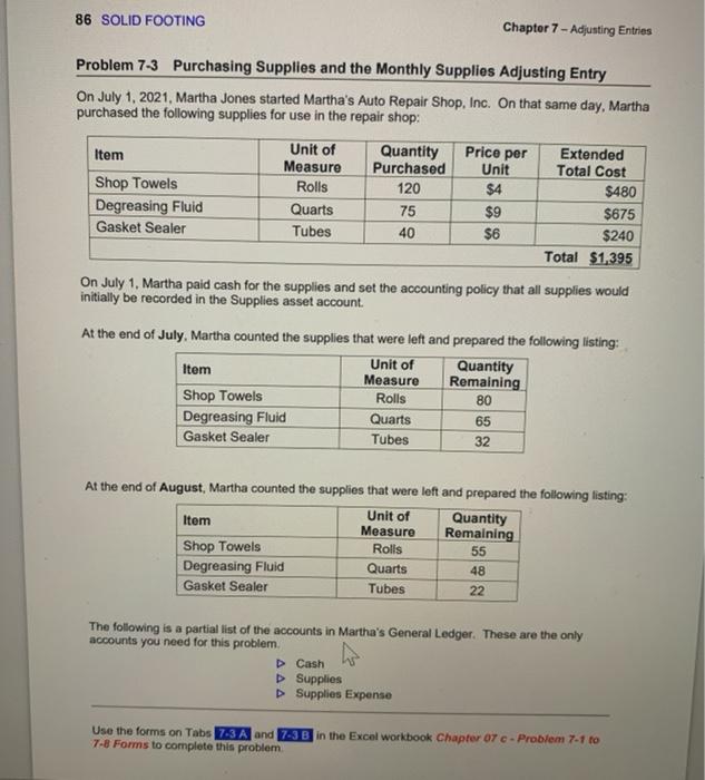 86 SOLID FOOTING Chapter 7 - Adjusting Entries Price | Chegg.com