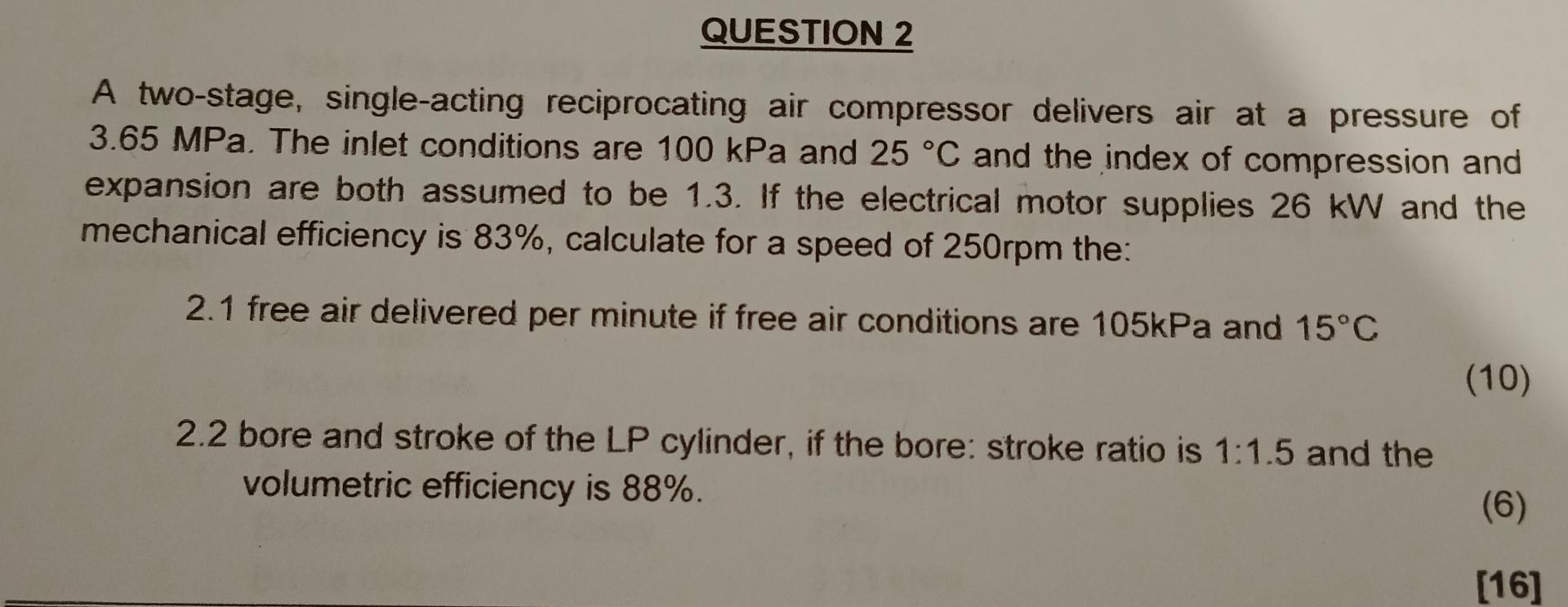Solved QUESTION 2A two-stage, single-acting reciprocating | Chegg.com