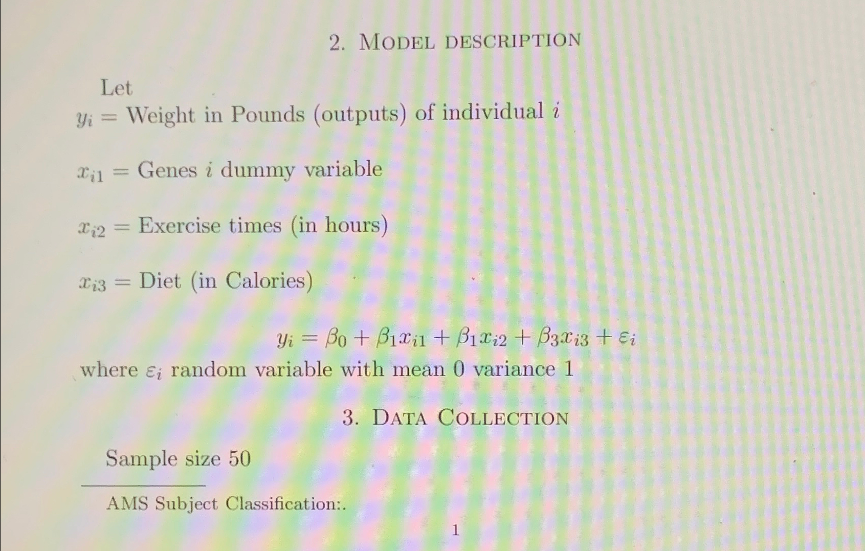 Solved MODEL DESCRIPTIONLet yi= ﻿Weight in Pounds (outputs) | Chegg.com