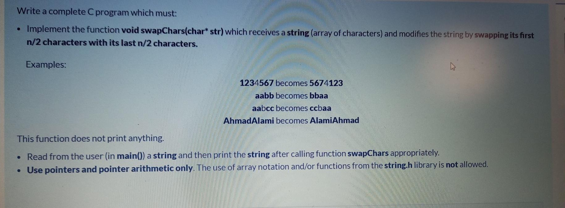 Write a complete C program which must: Implement the | Chegg.com