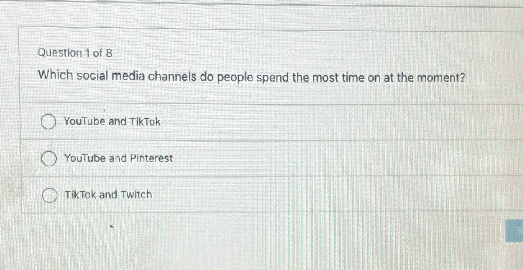 Solved Question 1 ﻿of 8Which social media channels do people | Chegg.com