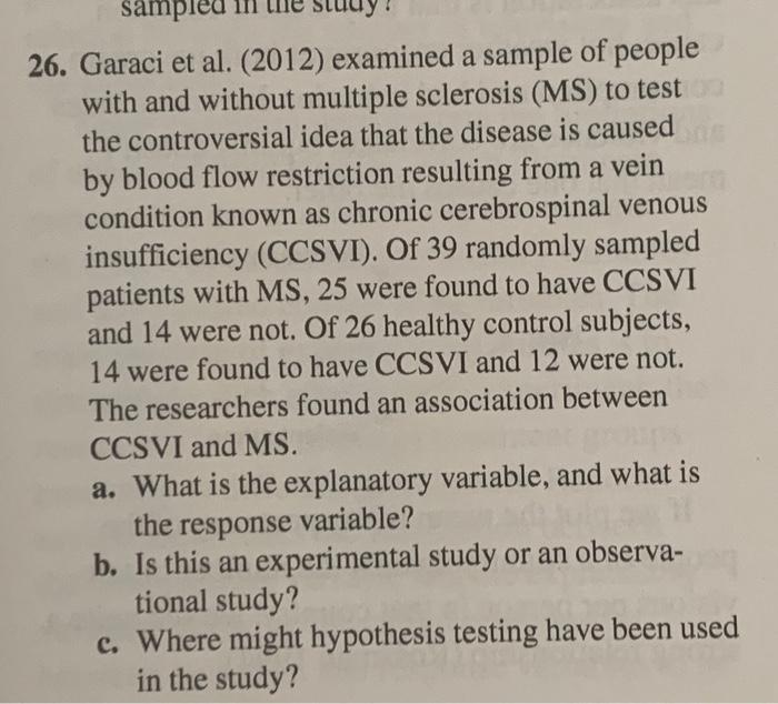 Solved 6. Garaci et al. (2012) examined a sample of people | Chegg.com