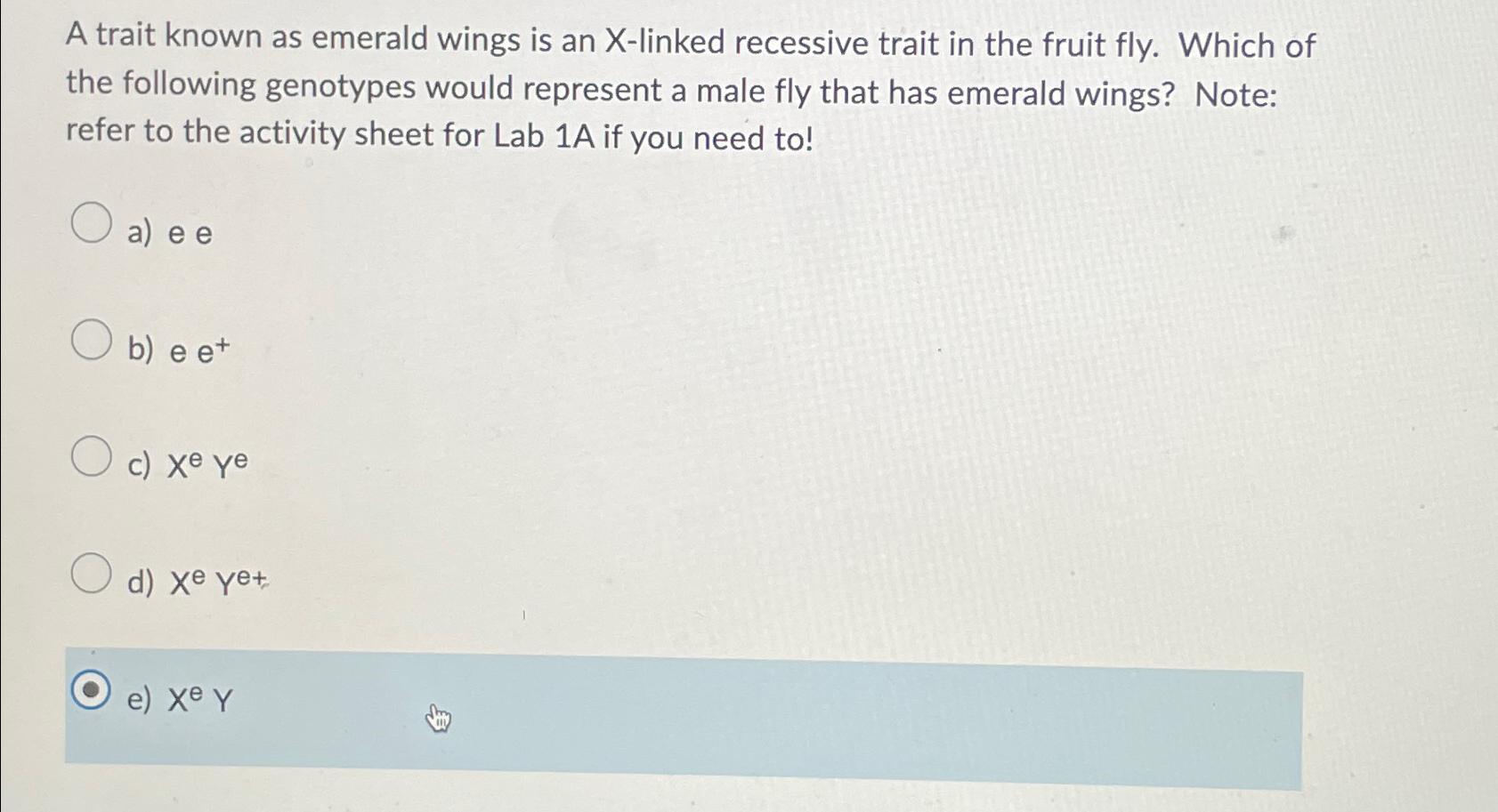 Solved A trait known as emerald wings is an X-linked | Chegg.com
