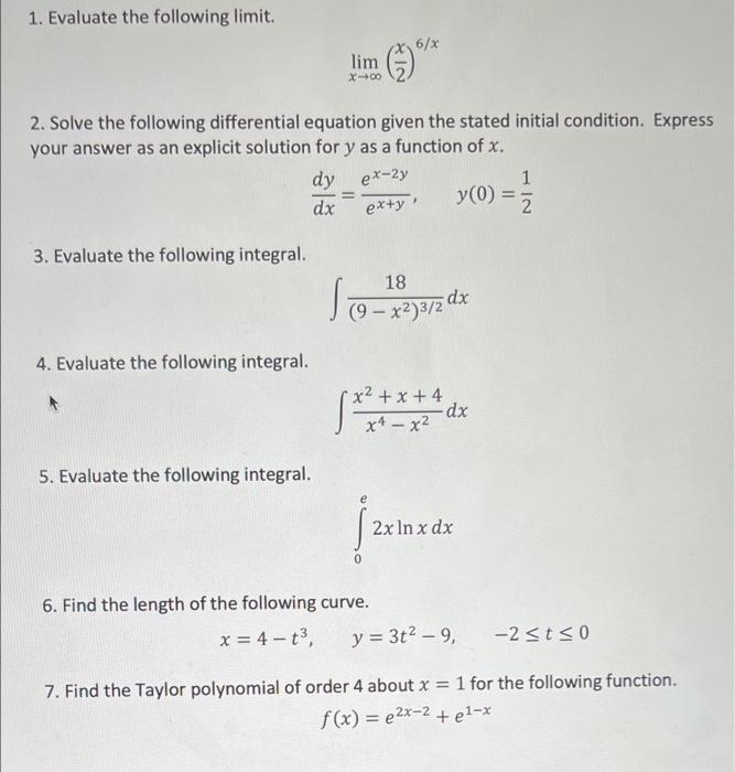Solved 1. Evaluate the following limit. 6/x lim C)* X-00 2. | Chegg.com