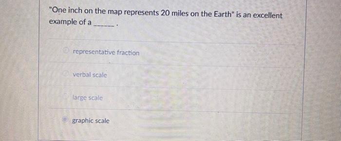 Solved "One inch on the map represents 20 miles on the | Chegg.com
