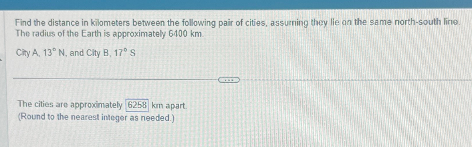 Solved Find the distance in kilometers between the following | Chegg.com
