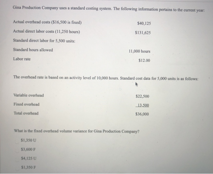 Solved Gina Production Company uses a standard costing | Chegg.com