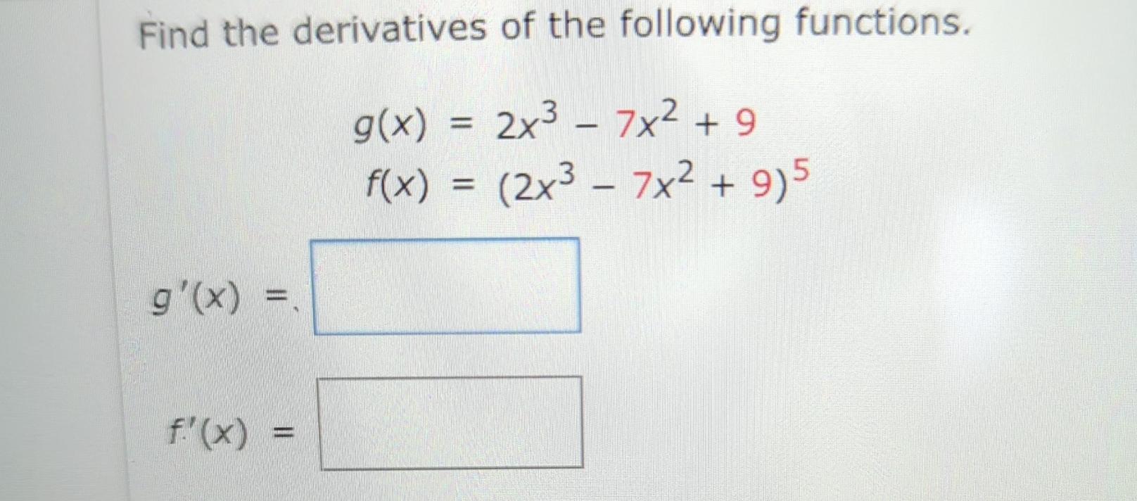 Solved Find the derivatives of the following | Chegg.com