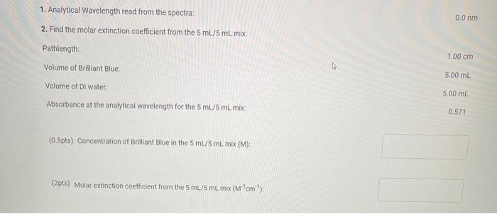 Solved 1. Analytical Wavelength read from the spectra: 2. | Chegg.com