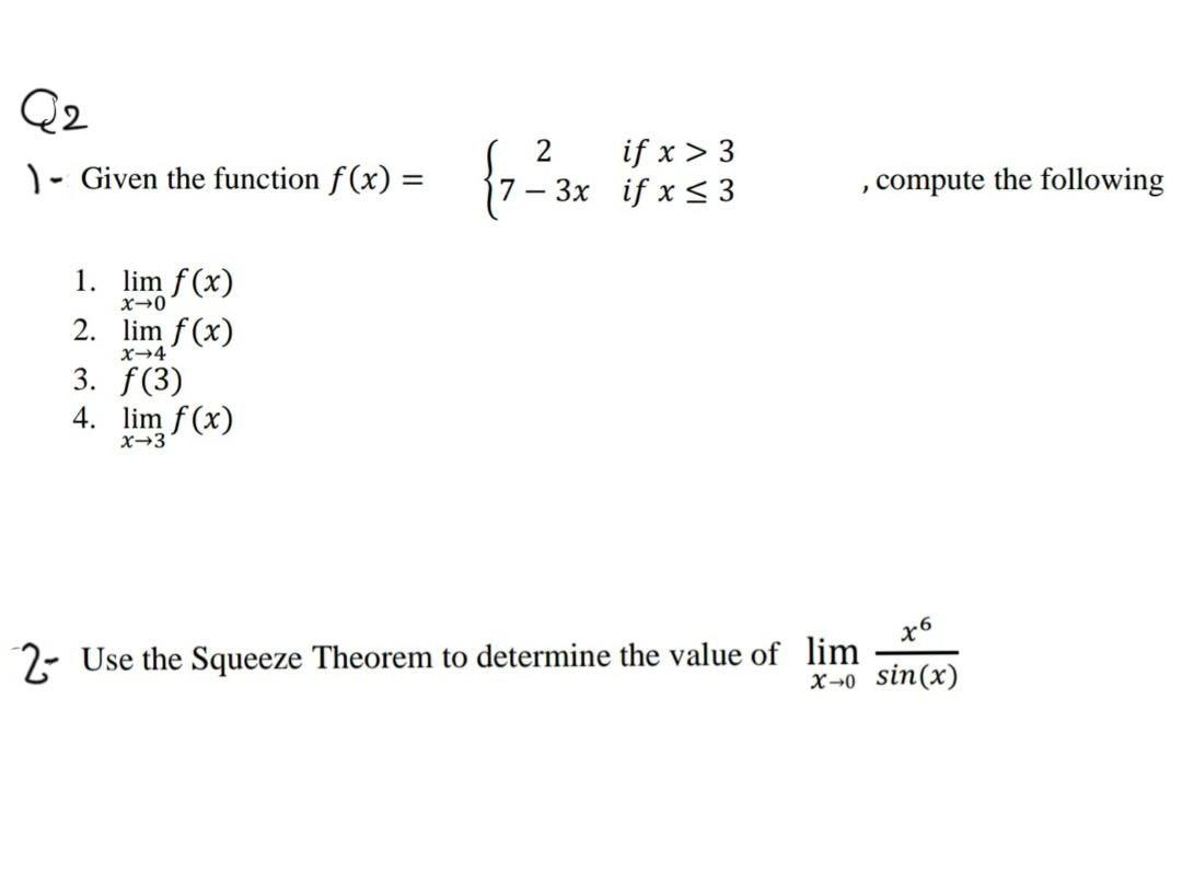 Solved Q2 1- Given the function f(x)={27−3x if x>3 if x≤3, | Chegg.com
