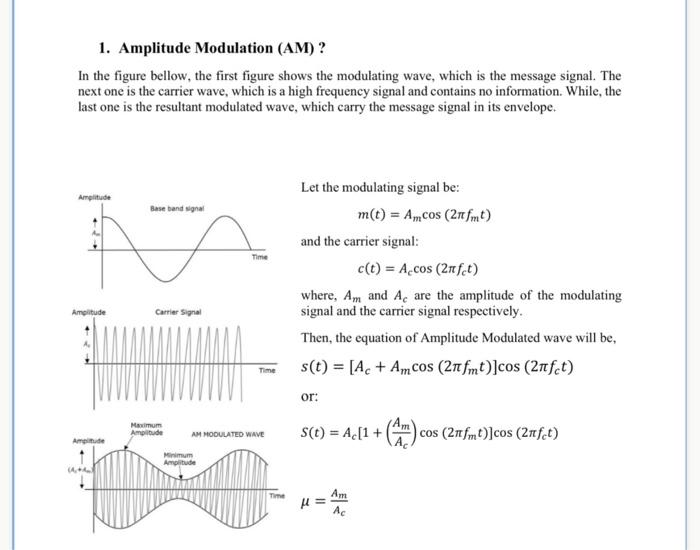Solved 1. Amplitude Modulation (AM)? In the figure bellow, | Chegg.com
