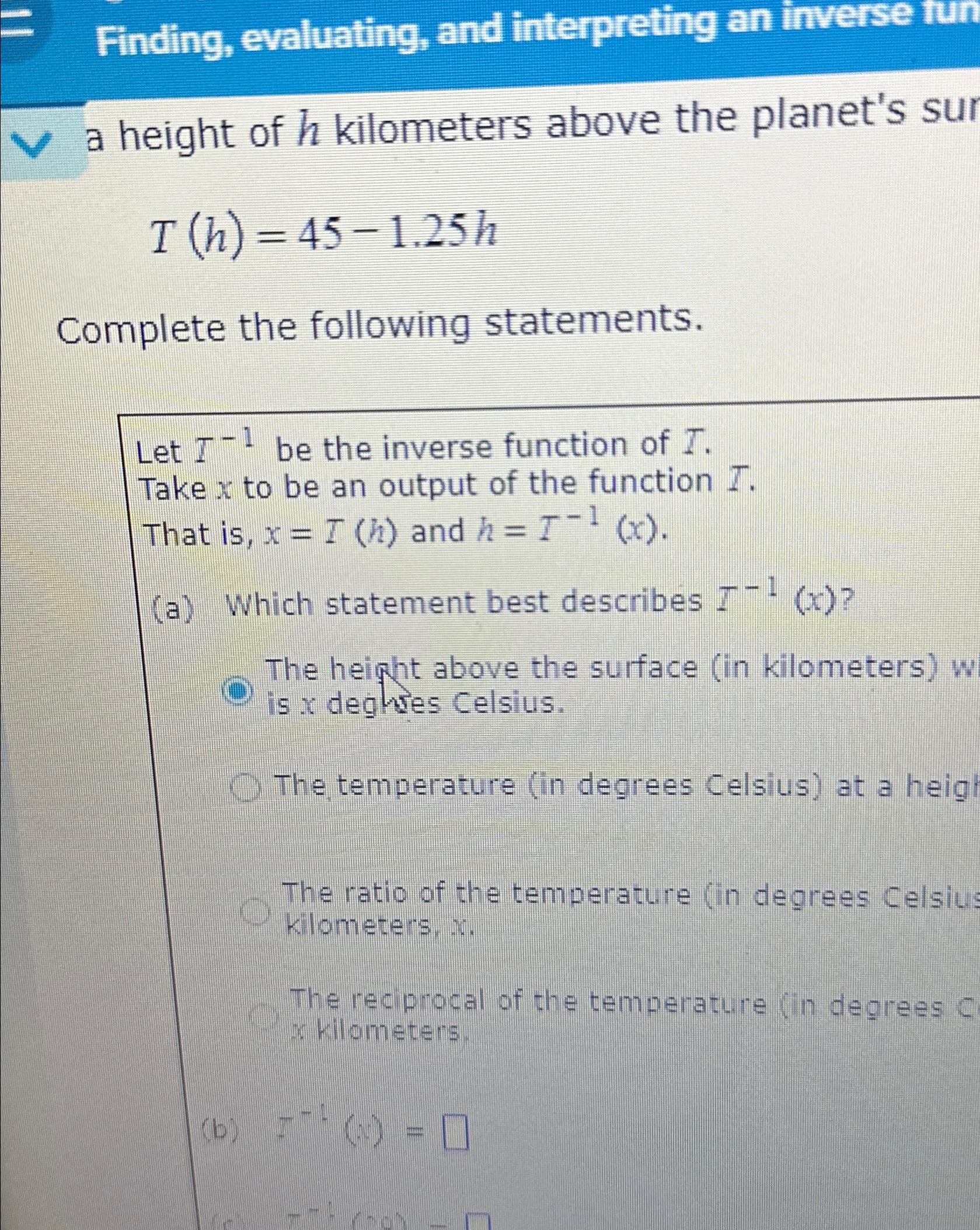 Solved Finding, evaluating, and interpreting an inverse iuna | Chegg.com