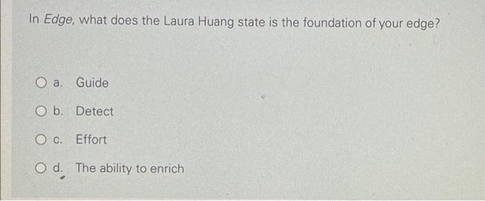 Solved In Edge, what does the Laura Huang state is the | Chegg.com