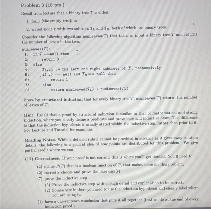 Solved Problem 3 (15 pts.) Recall from lecture that a binary | Chegg.com