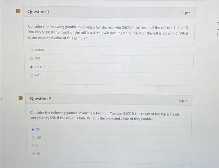 Solved Consider the following gamble involving a fair die. | Chegg.com