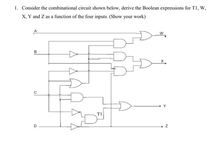 Solved 1. Consider the combinational circuit shown below, | Chegg.com