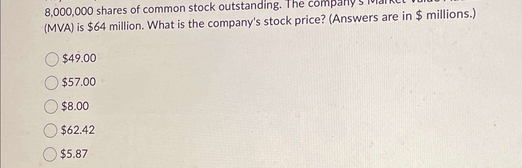 Solved 8,000,000 shares of common stock outstanding. The | Chegg.com