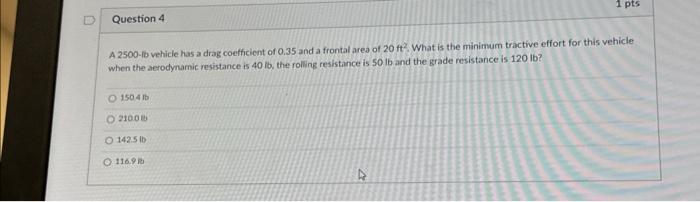 Solved A 2500−1b vehicie has a drag coefficient of 0.35 and | Chegg.com
