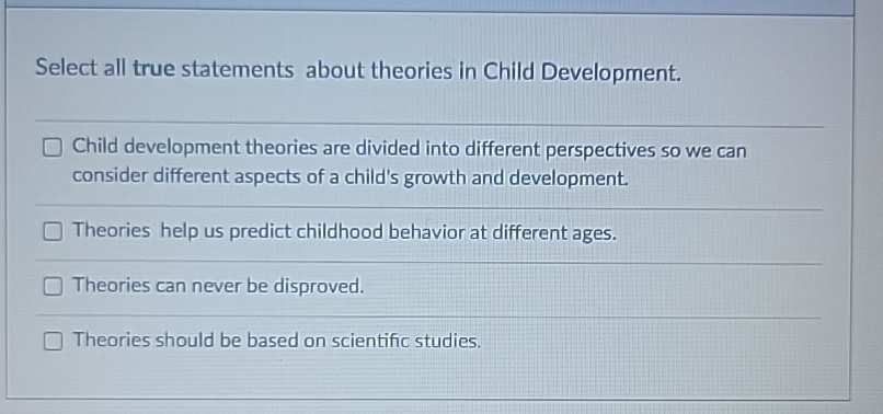 Solved Select all true statements about theories in Child | Chegg.com