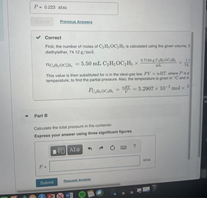 Solved A sample of 5.50 mL of diethylether (C2H5OC2H5; | Chegg.com