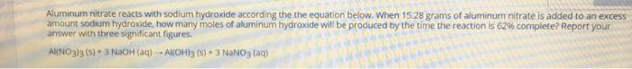 Solved Aluminum nitrate reacts with sodium hydroxide | Chegg.com